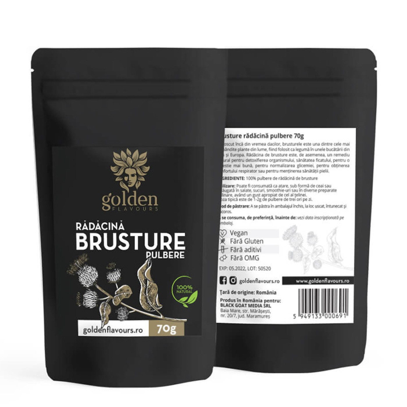Brusture pulbere 100% naturala (70 grame), Golden Flavours de la ...