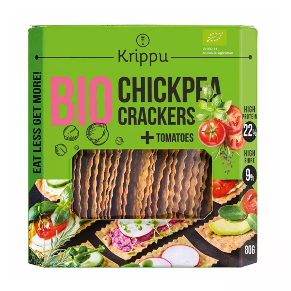 Crackers din naut cu rosii, BIO, vegan (80 grame), Krippu